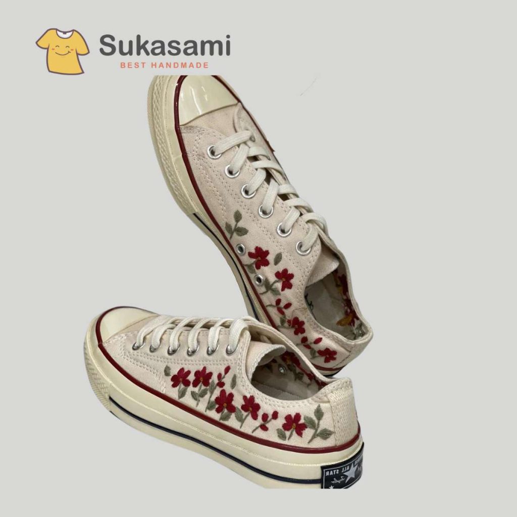 Custom Coverse Platform/Wedding Flowers Embroidered Converse/Bridal ...